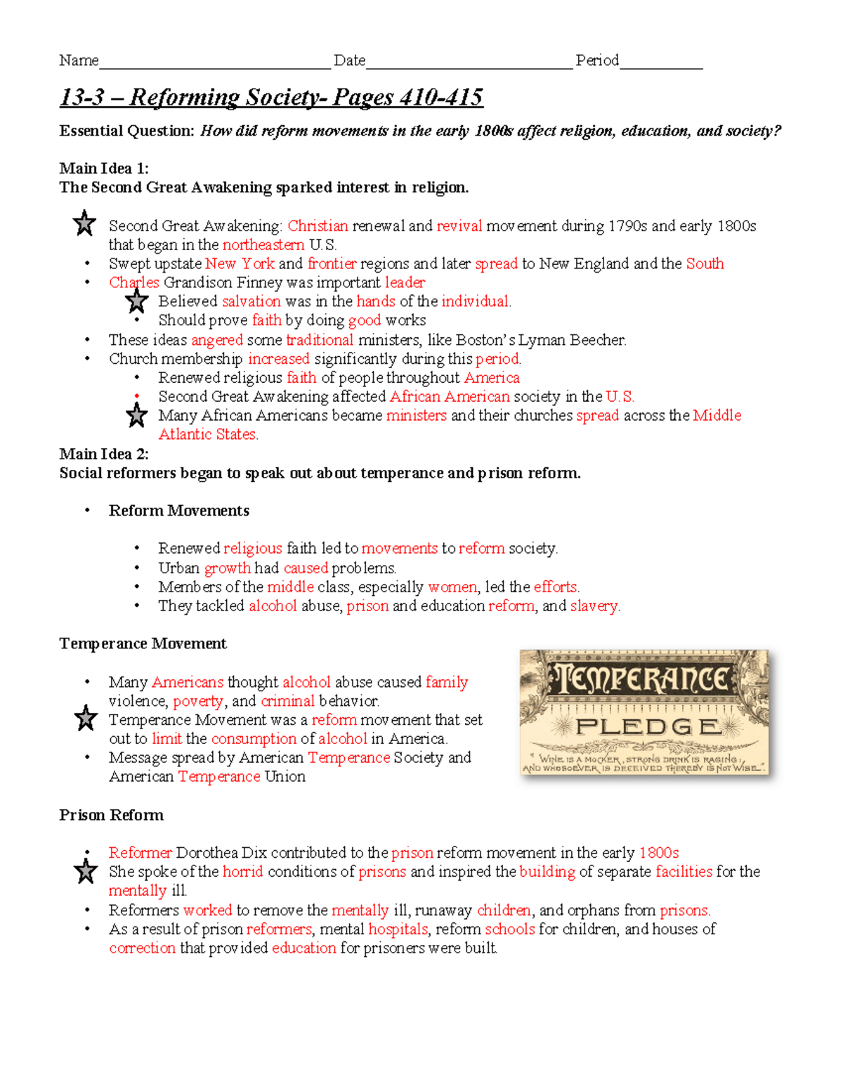 13-3 Reforming Society Notes Updated - Name ...