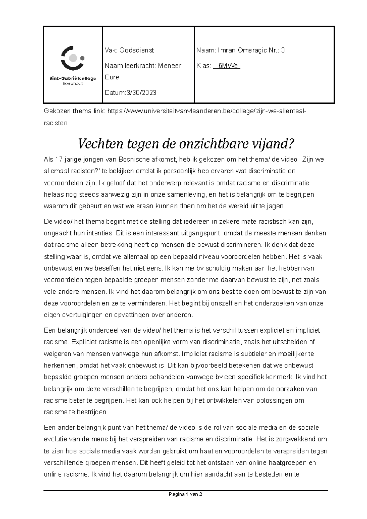 Godsdienst Taak Racisme En Vechten Tegen De Vijand Vak Godsdienst