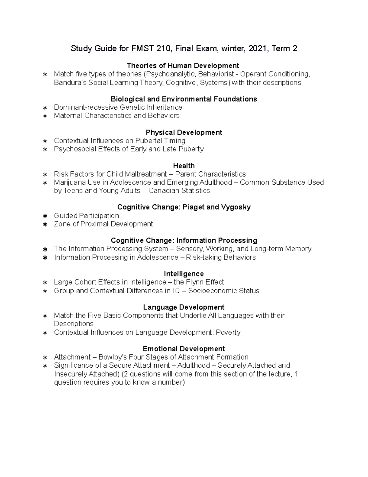 210 Study Guide Final Exam - Study Guide for FMST 210, Final Exam ...