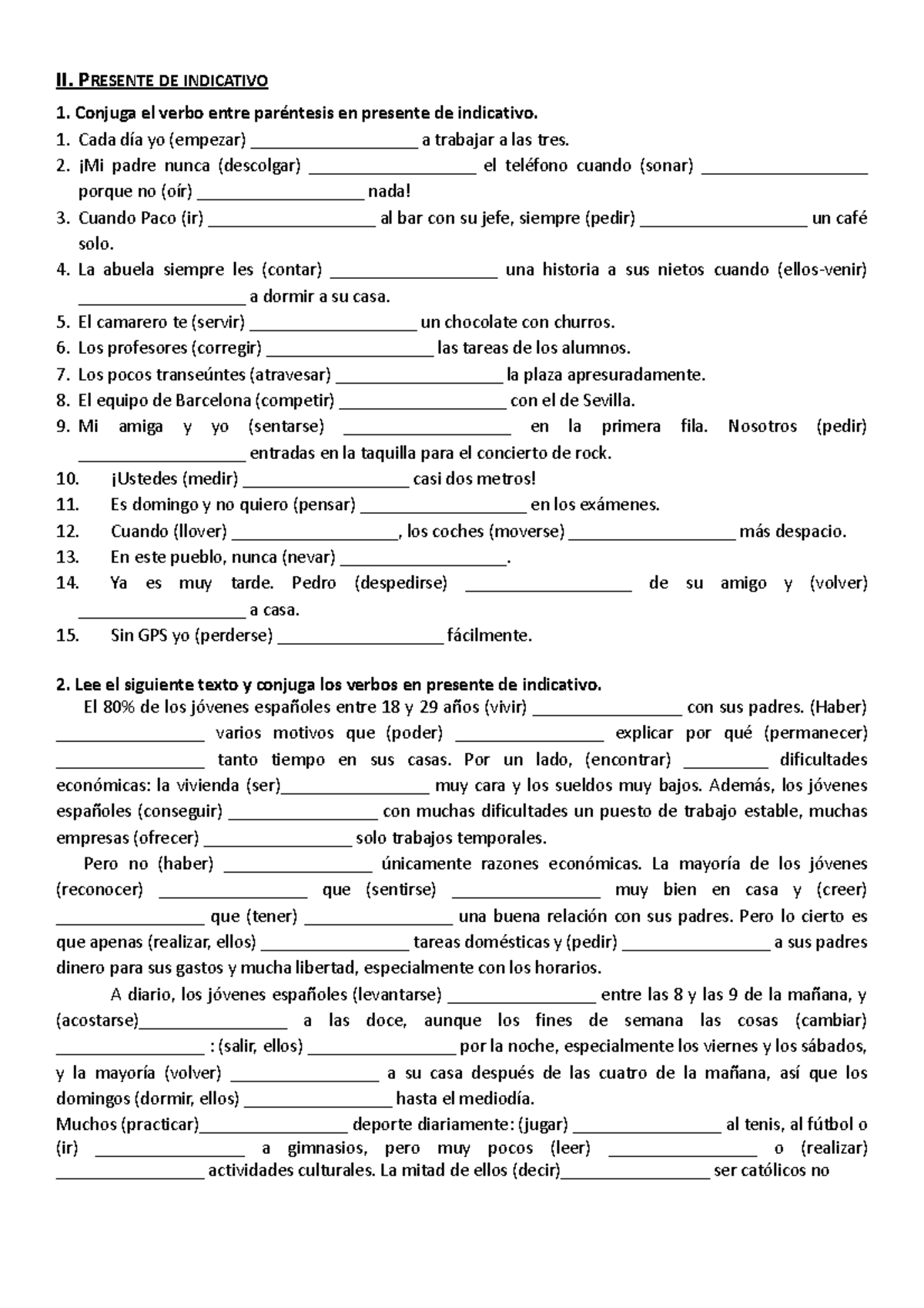 Activit Ã© 1 Presente del indicativo - II. PRESENTE DE INDICATIVO 1 ...