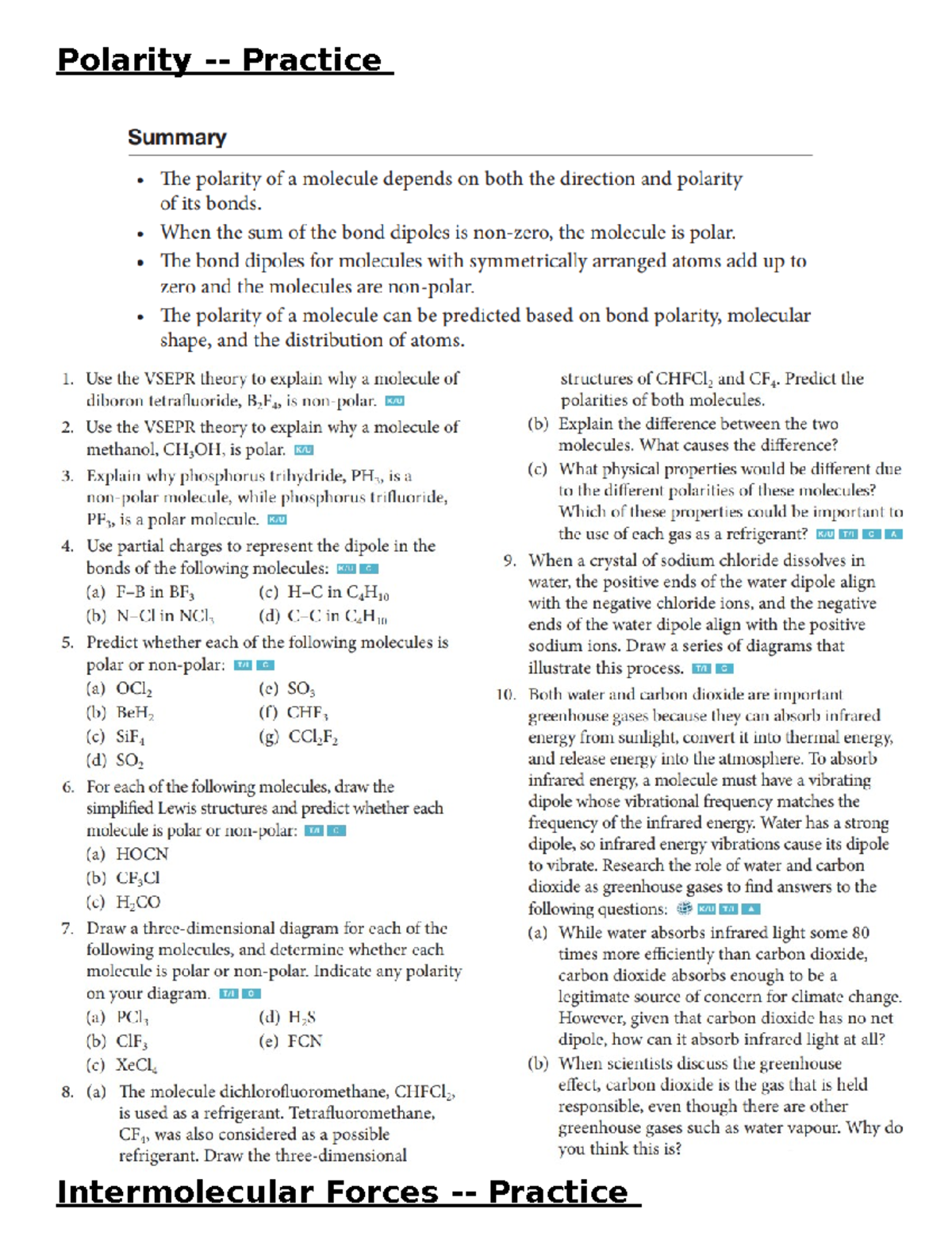 4U polarity IM WS - notes - Chem 1A03 - Polarity - Practice ...