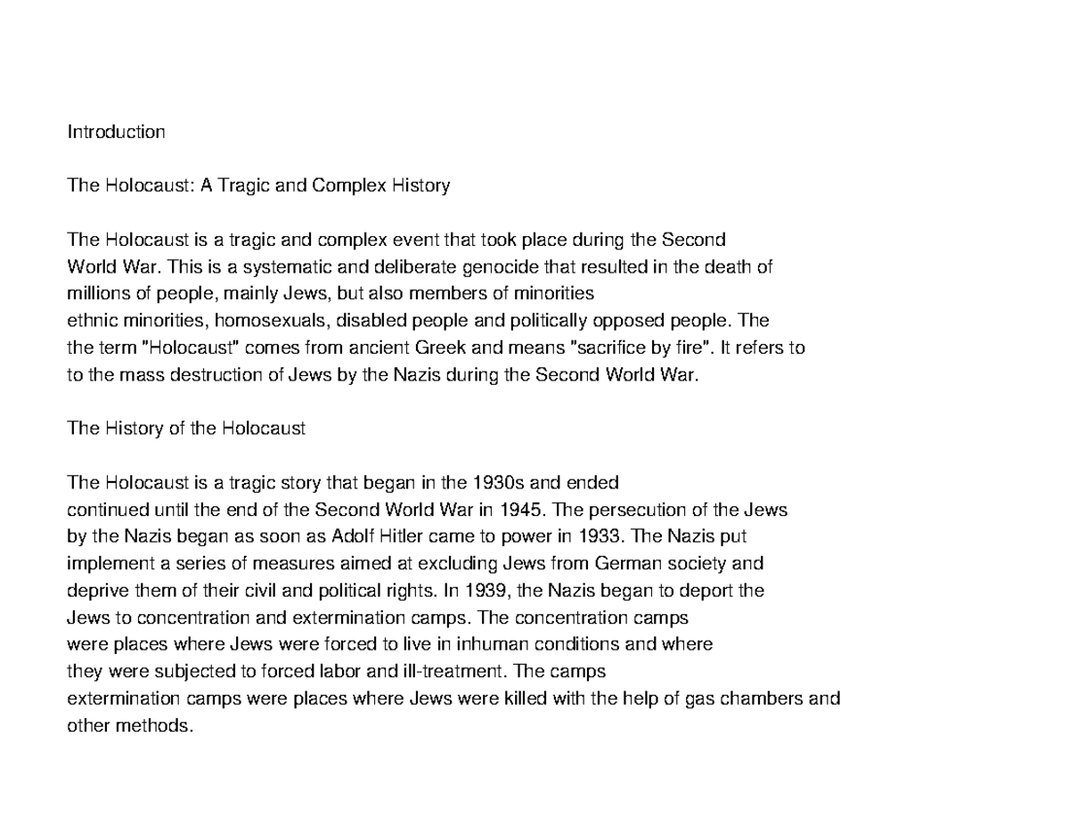 English Holocaust Studies Study notes - Introduction The Holocaust: A ...