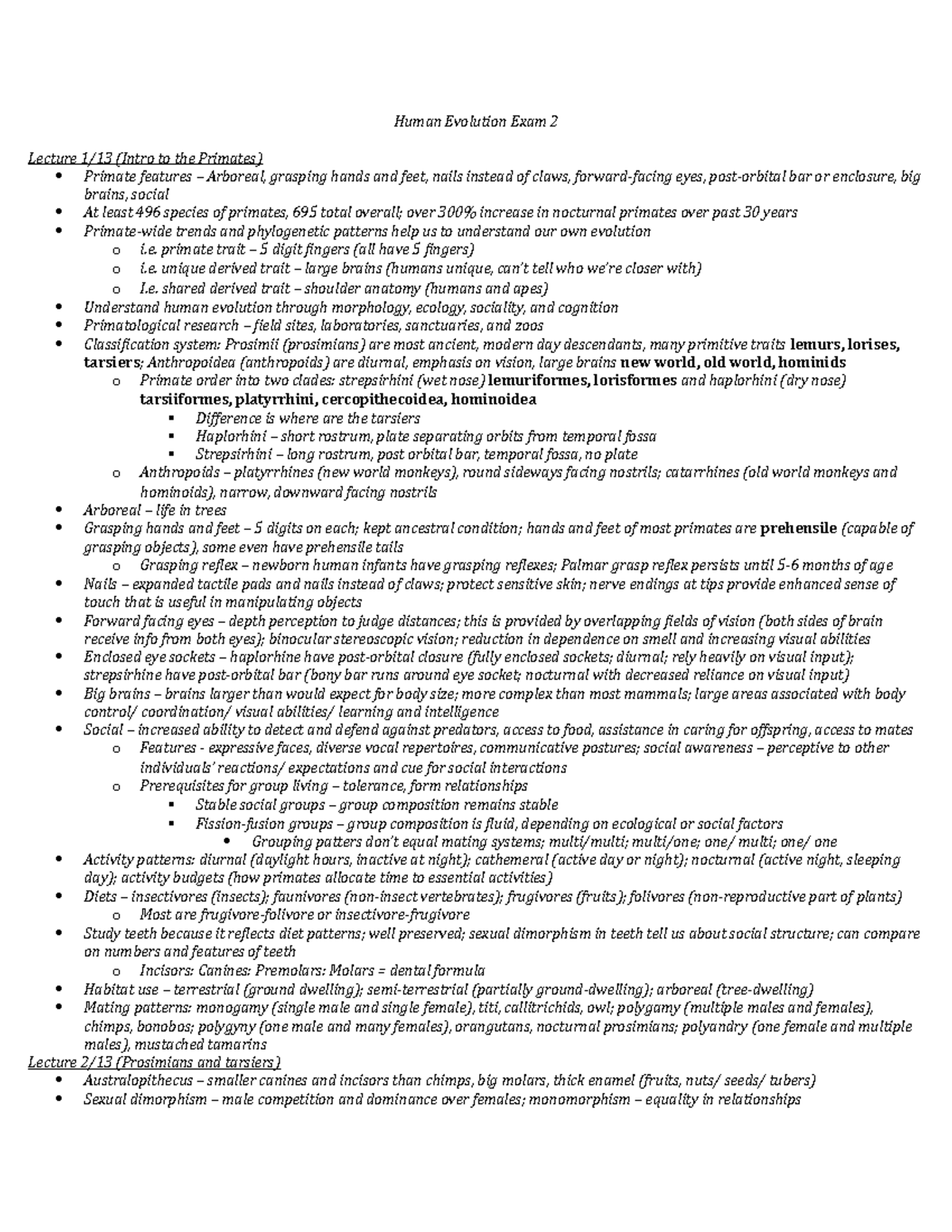Human Ev Exam 2 - Lecture notes Unit 2 - Human Evolution Exam 2 Lecture ...