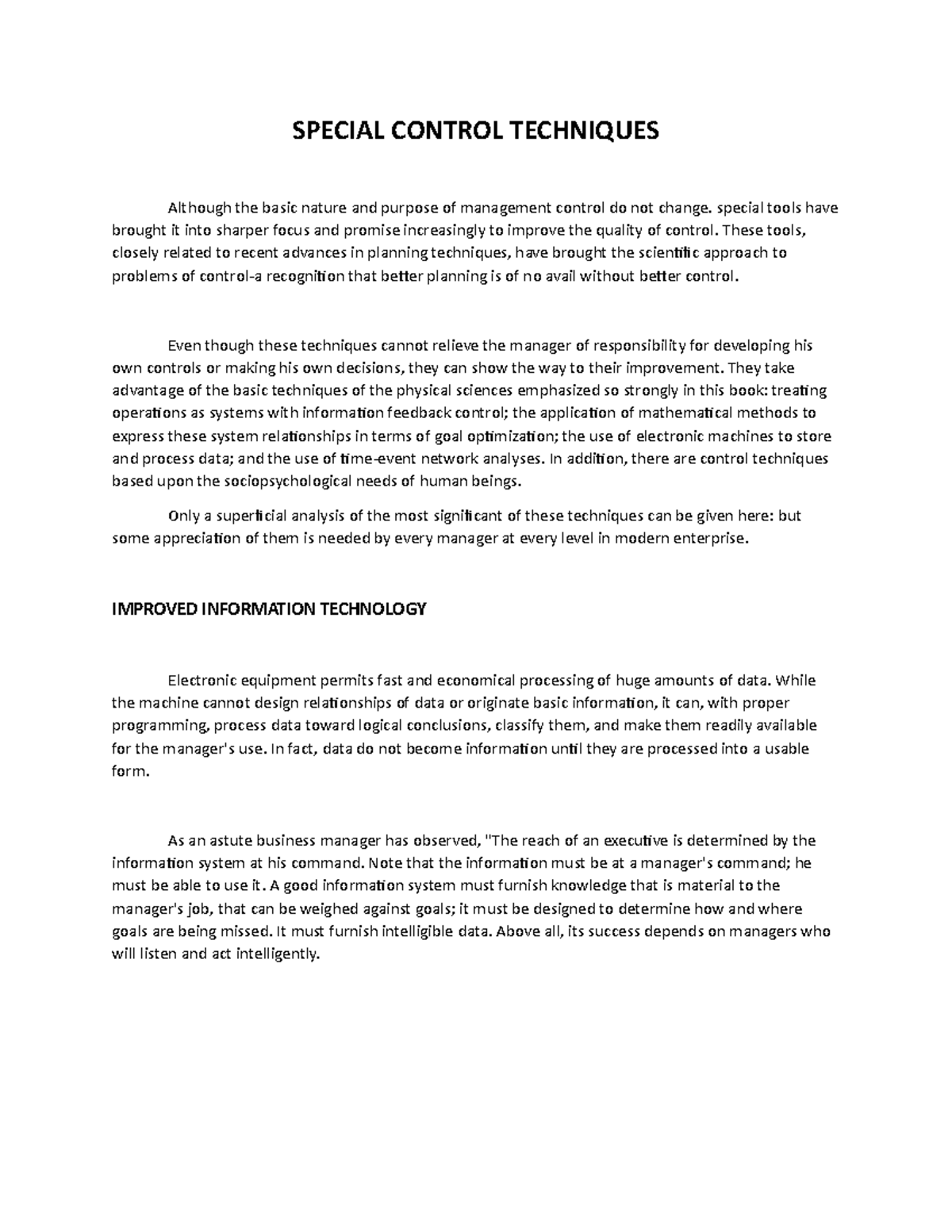 Special Control Techniques - SPECIAL CONTROL TECHNIQUES Although the ...