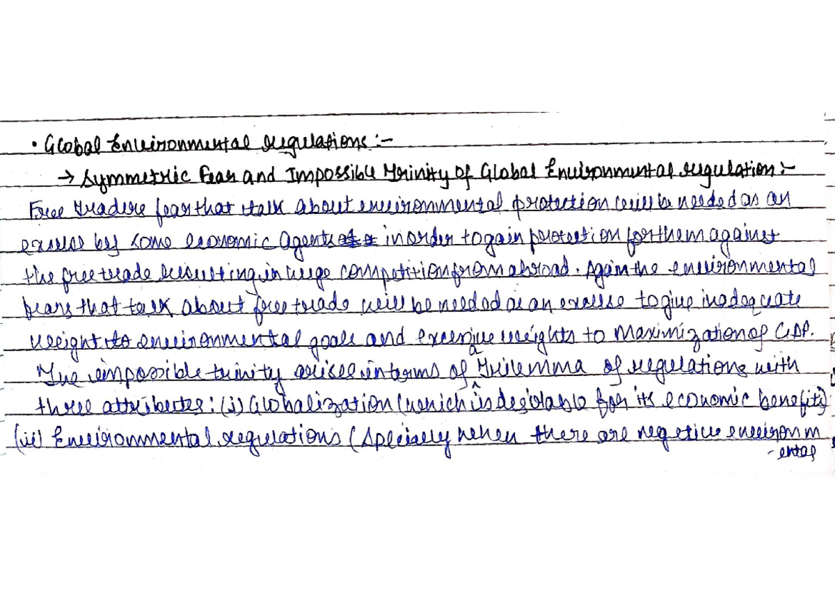 Impossible Trinity Of Global Environmental regulation - Economics - Studocu