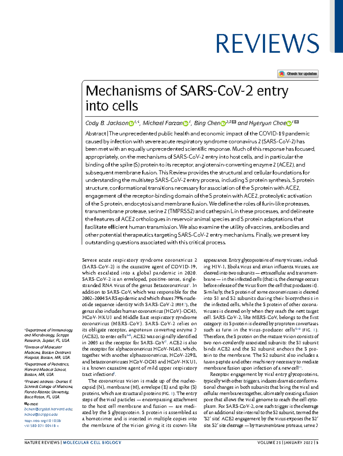 Mechanisms of SARS-Co V-2 entry - Severe acute respiratory syndrome ...
