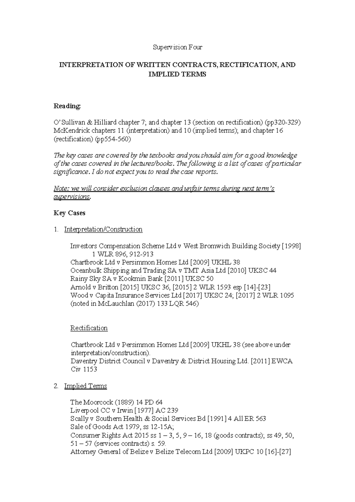 Supervision 4 Sheet 2018 - Supervision Four INTERPRETATION OF WRITTEN ...