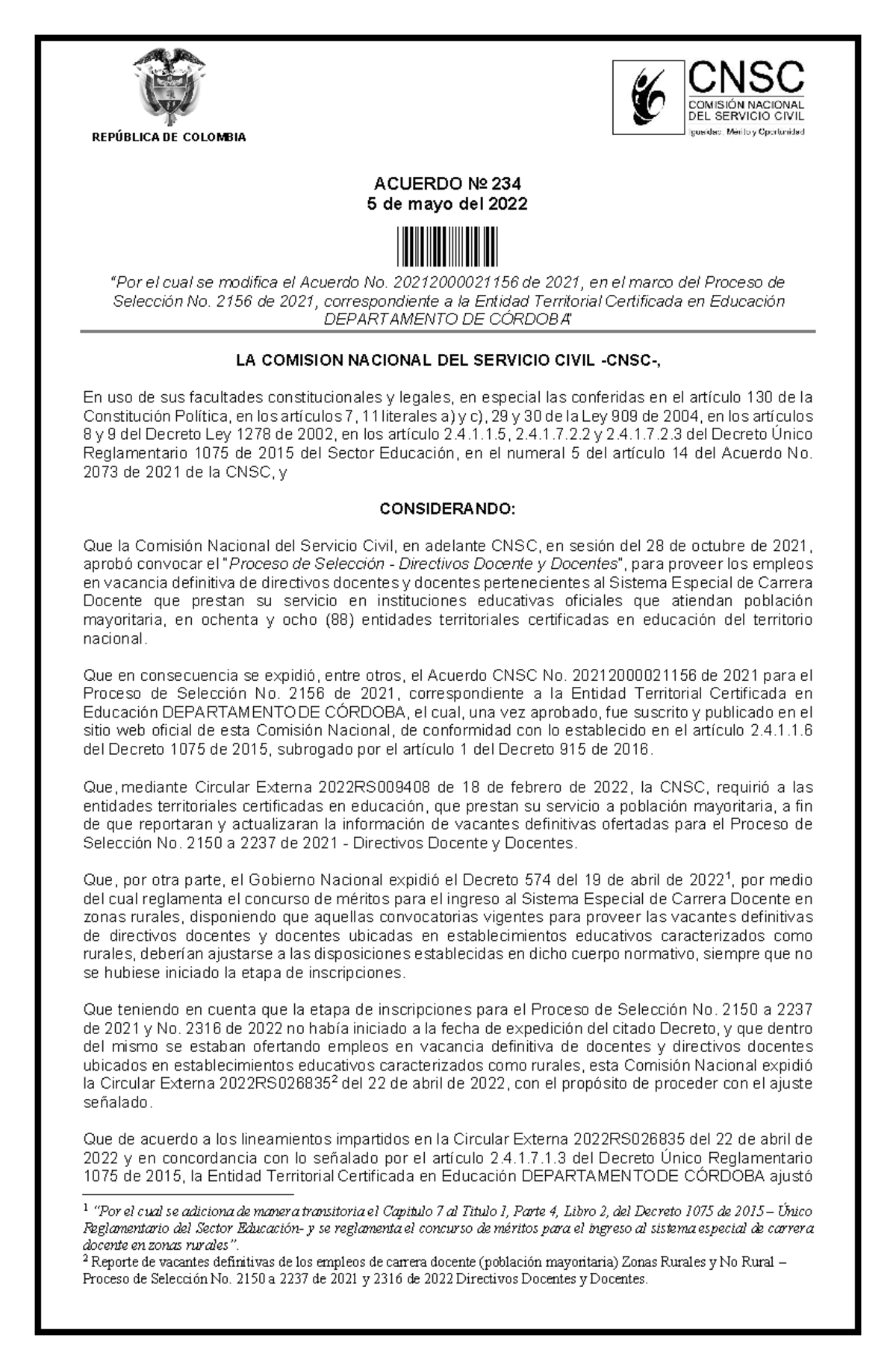 Cordoba - cghctc dsdts cfdd eses fdrd fsgfrg dfd - ACUERDO No 234 5 de ...