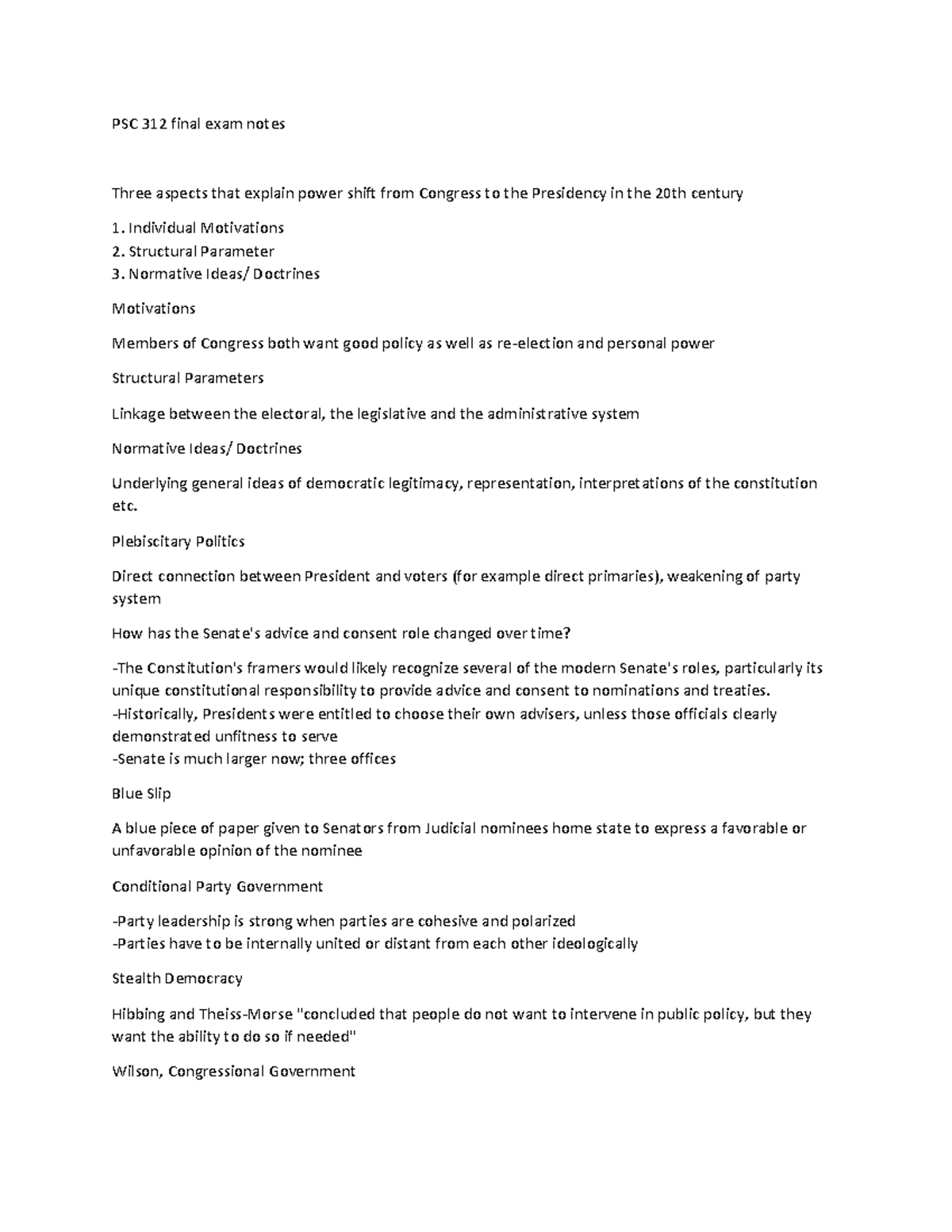PSC 312 final exam notes - PSC 312 final exam notes Three aspects that ...