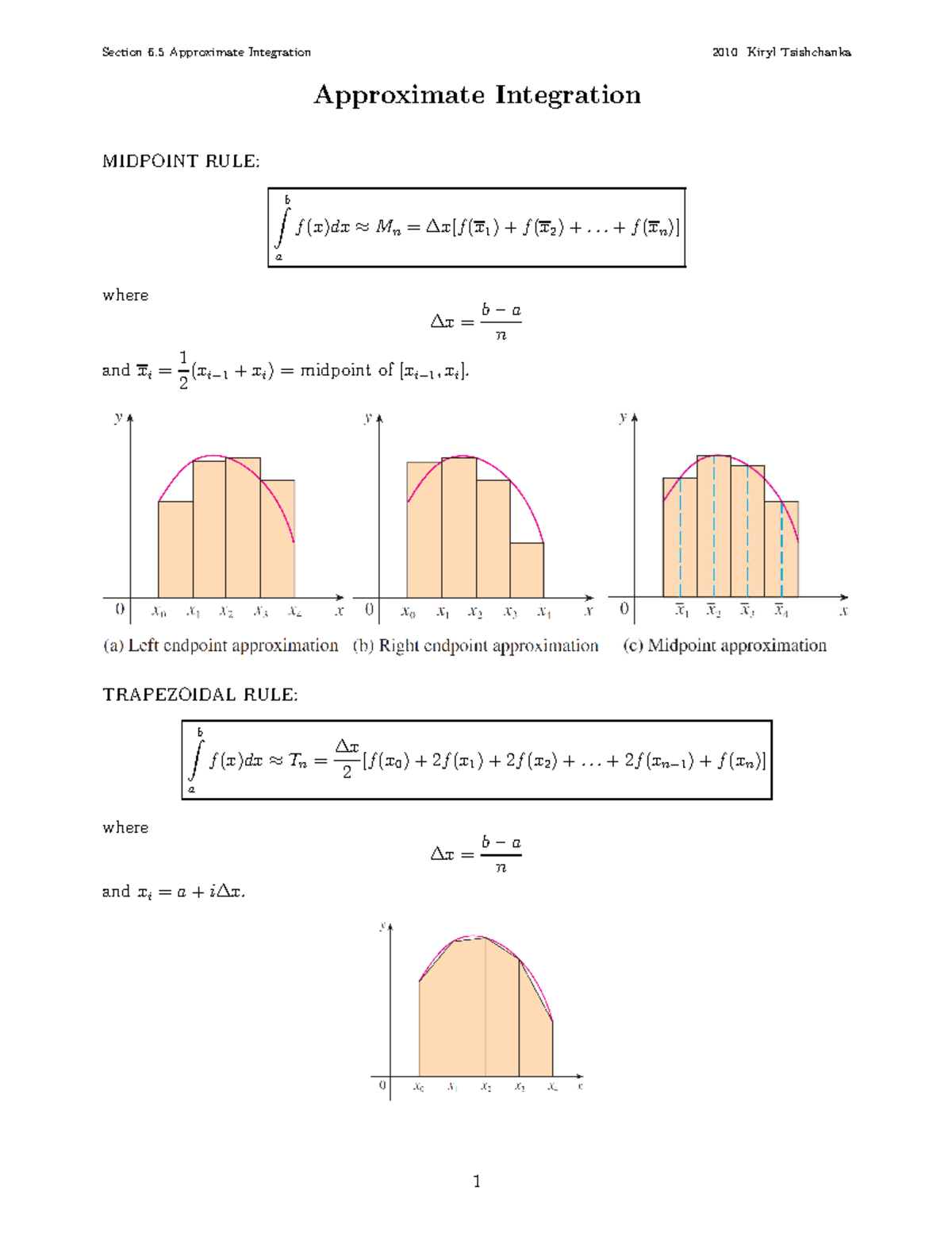 Approximate Integration - . . f (xn a where n 1 and xi xi ) midpoint of ...