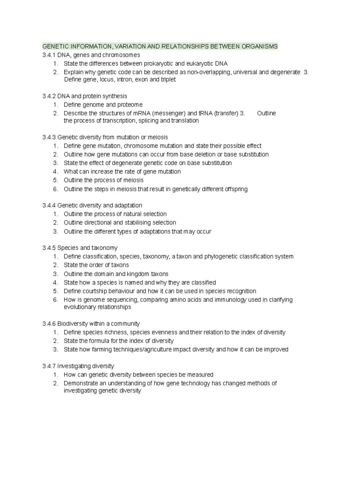 Genetic Information, Variation AND Relationships Between Organisms ...