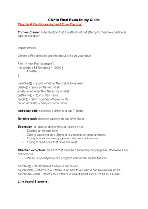 CS 210 Notes 1 - Chapter 1 Basic Java Programs - CS210 Final Exam Study ...