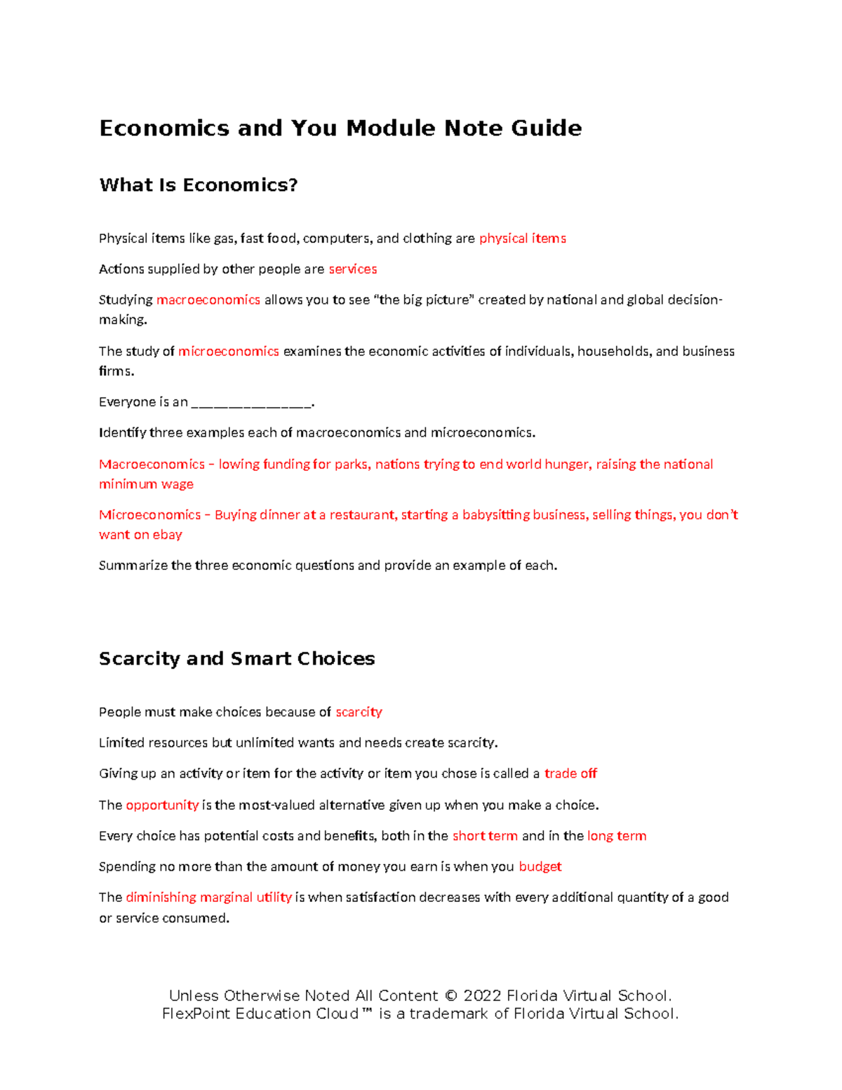 Budget worksheet for flvs - Economics and You Module Note Guide What Is ...