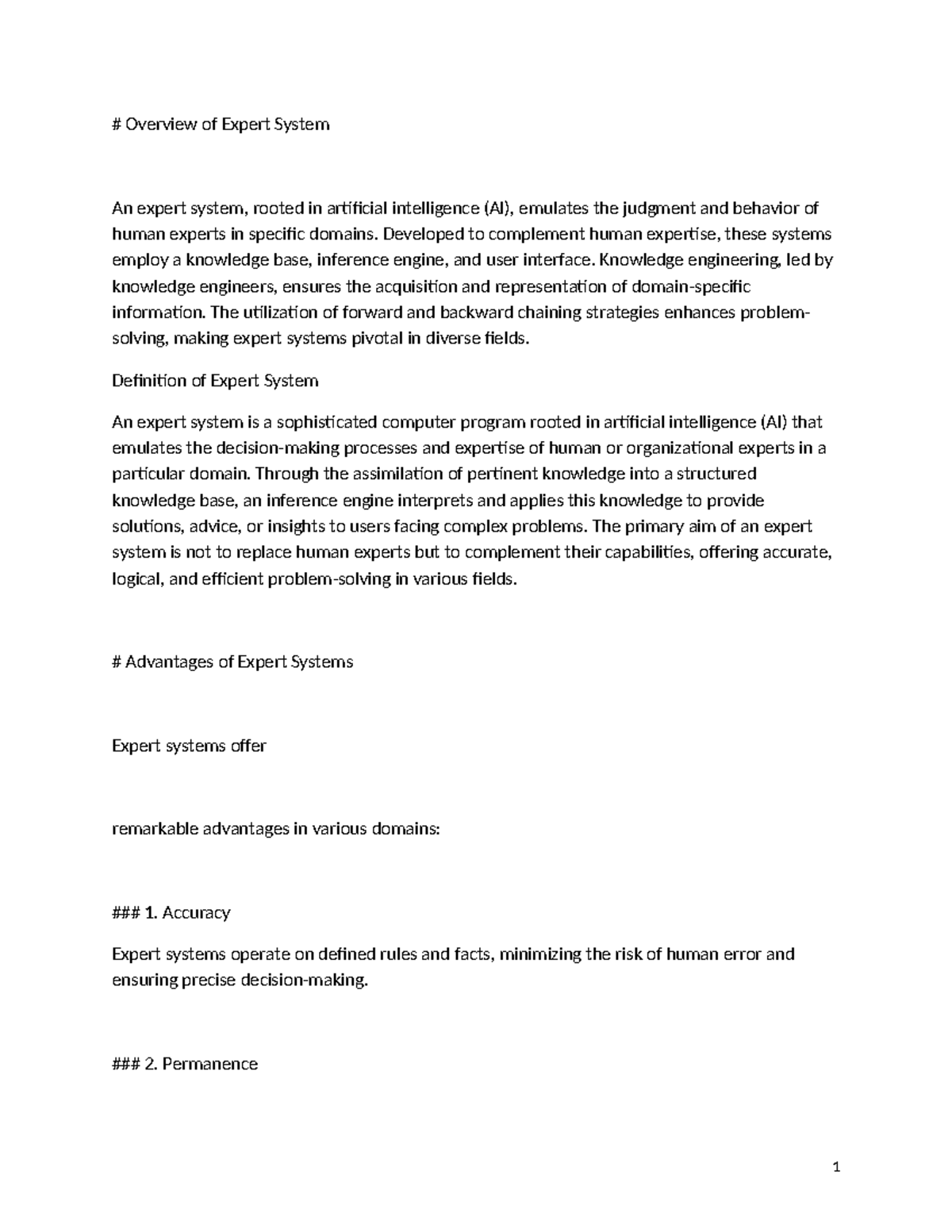 Expert system 2 - # Overview of Expert System An expert system, rooted ...