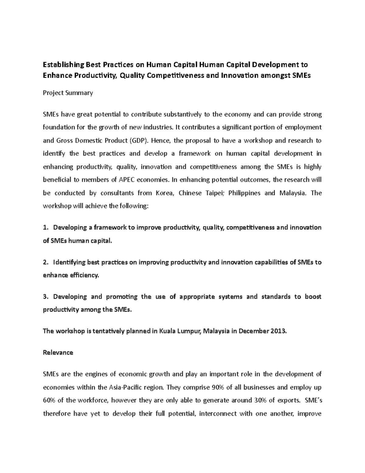 Establishing Best Practices on Human Capital Human Capital Development ...