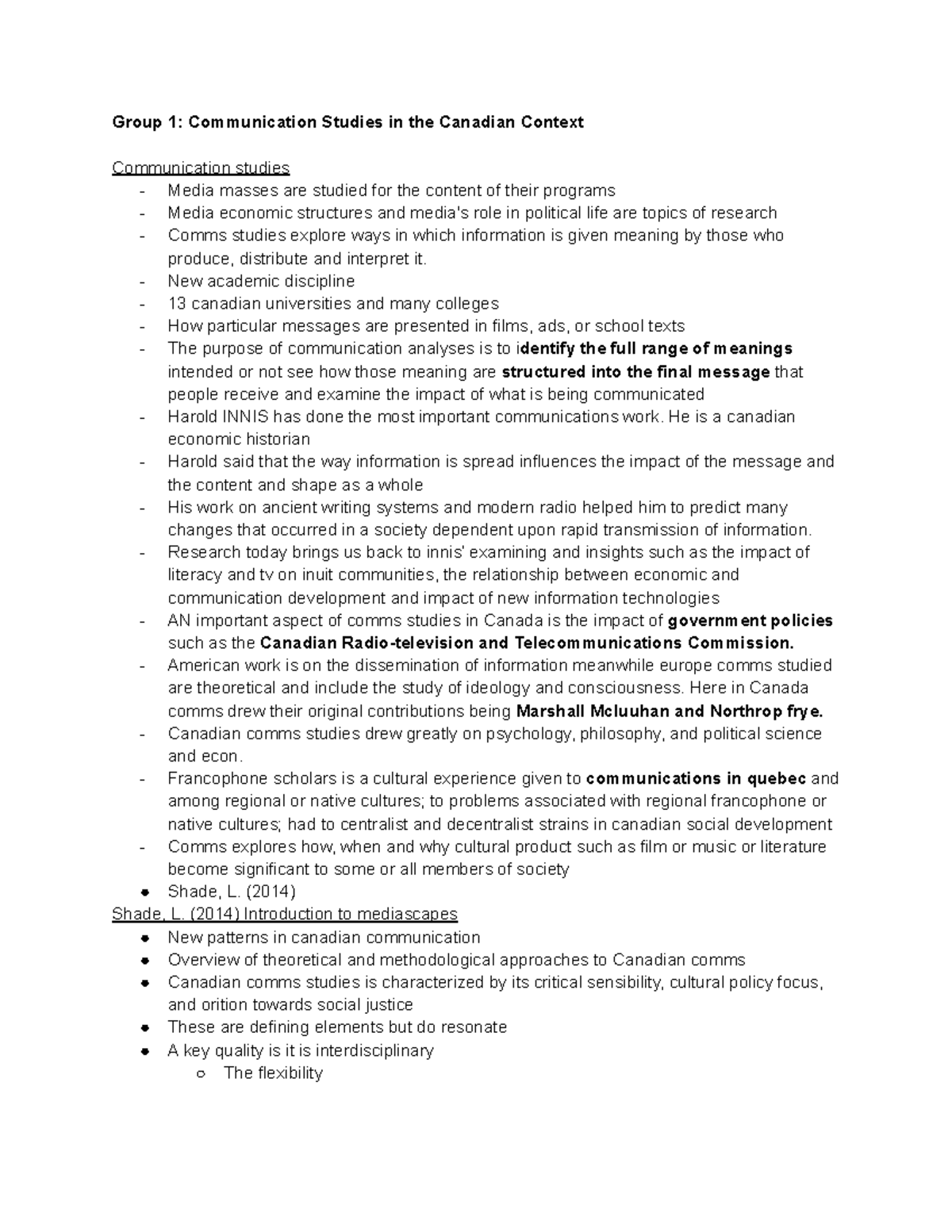 CS101 Tutorial Midterm Review (2022) - Group 1: Communication Studies in the Canadian Context ...