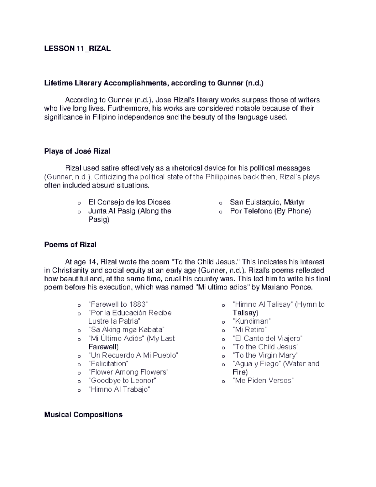 Lesson 11 Rizal - LESSON 11_RIZAL Lifetime Literary Accomplishments ...