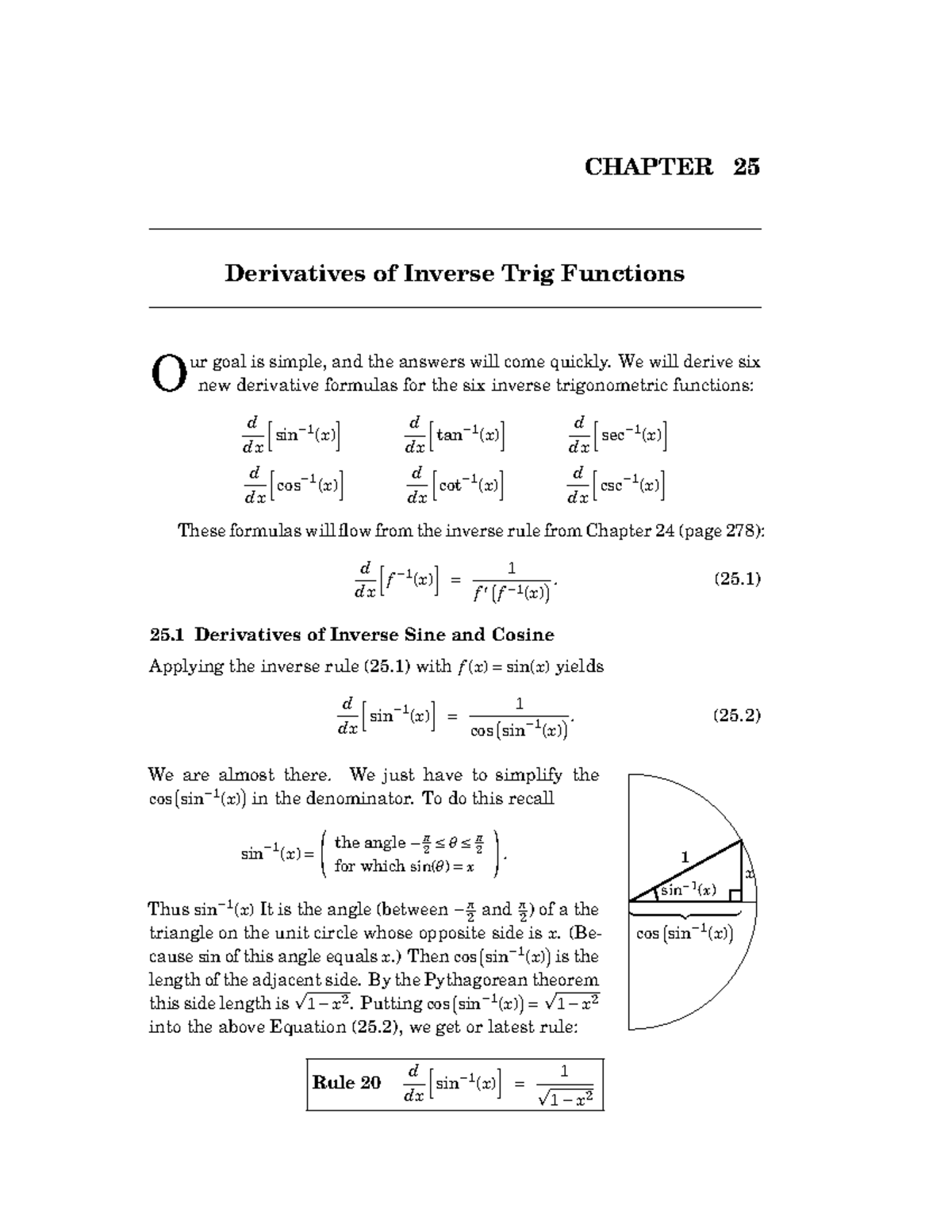 Derivatives of inverse trigs - CHAPTER 25 Derivatives of Inverse Trig ...