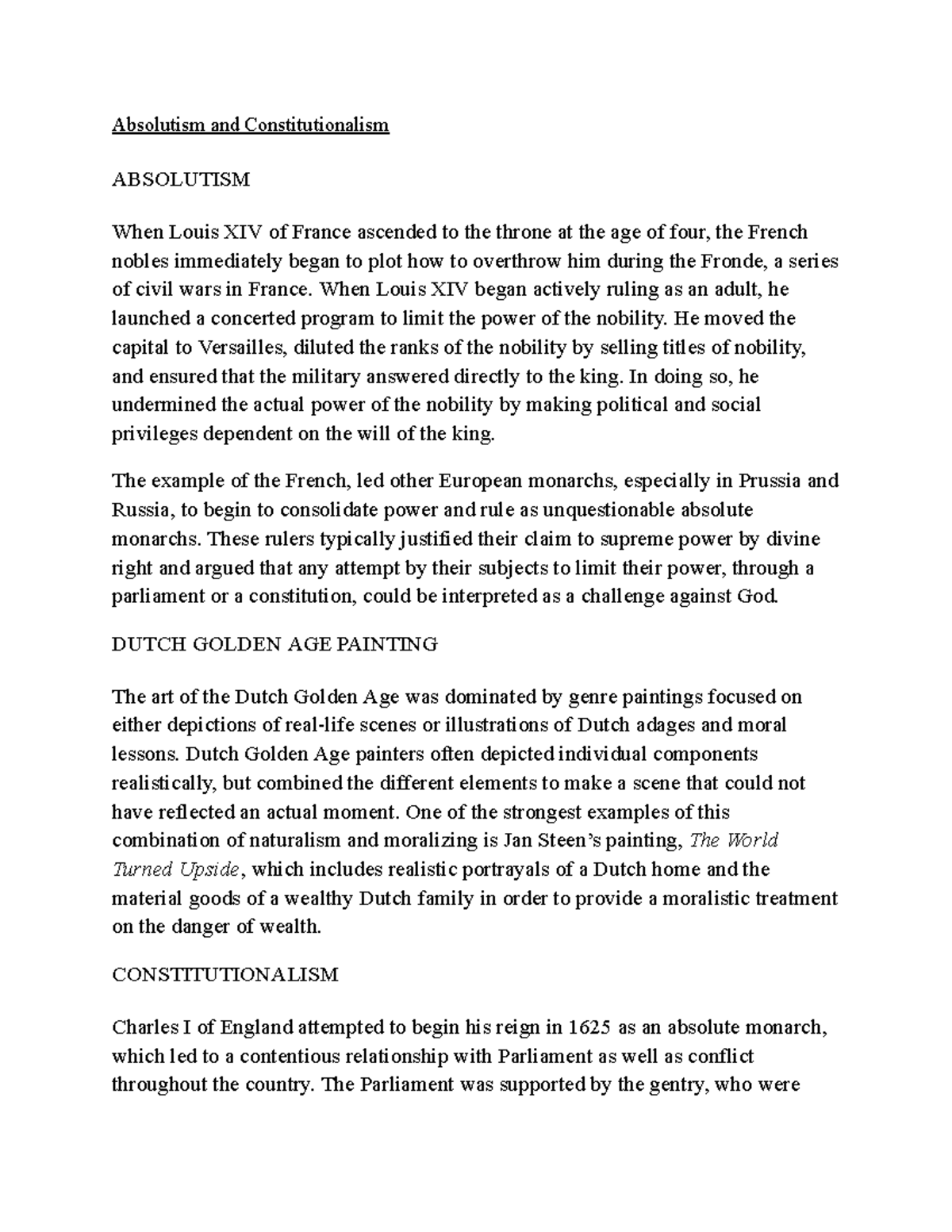 Absolutism and Constitutionalism - Absolutism and Constitutionalism ...