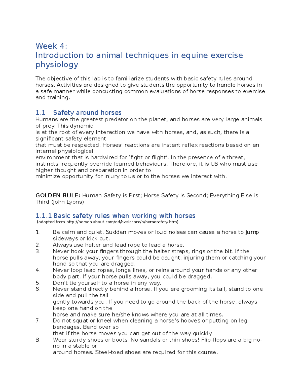 Week 4 Assignment - Week 4: Introduction to animal techniques in equine exercise physiology The ...