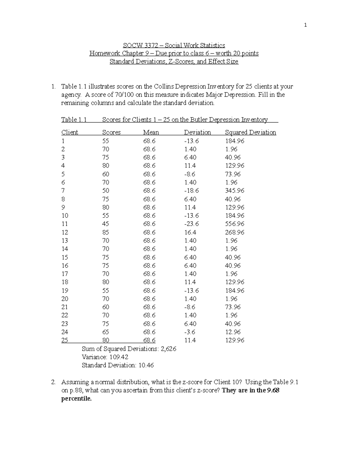 homework chap 9 - standard deviation and z scores - SOCW 3372 – Social ...