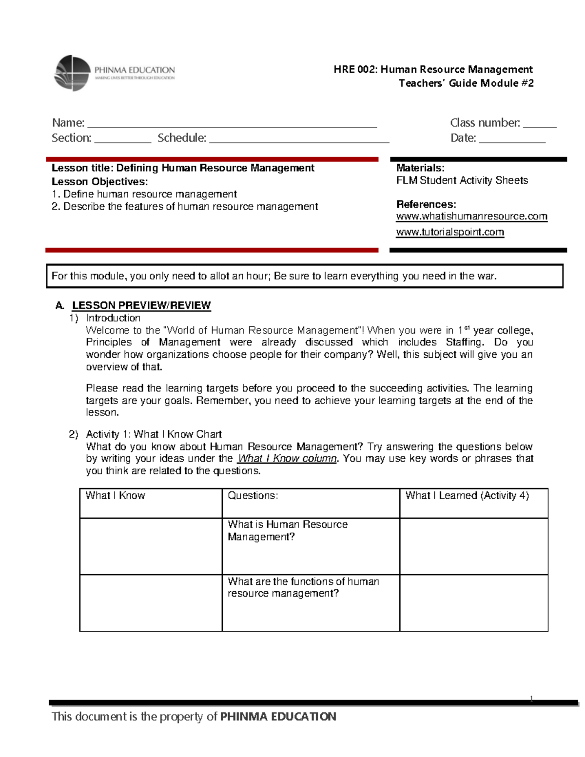 TG#2-HRE002 - Human Resource Management - Teachers’ Guide Module # Name ...