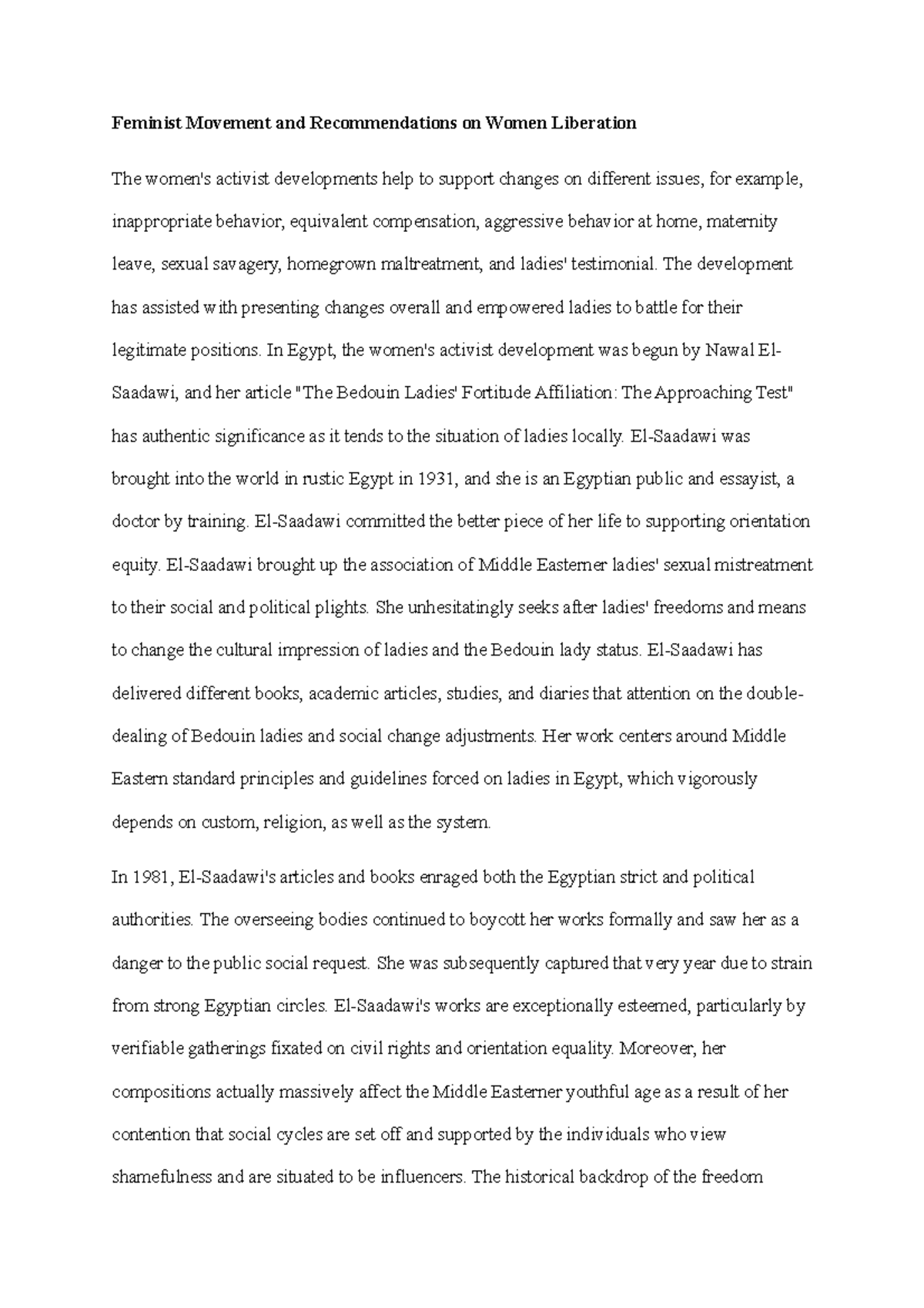 Feminist Movement and Recommendations on Women Liberation - The ...