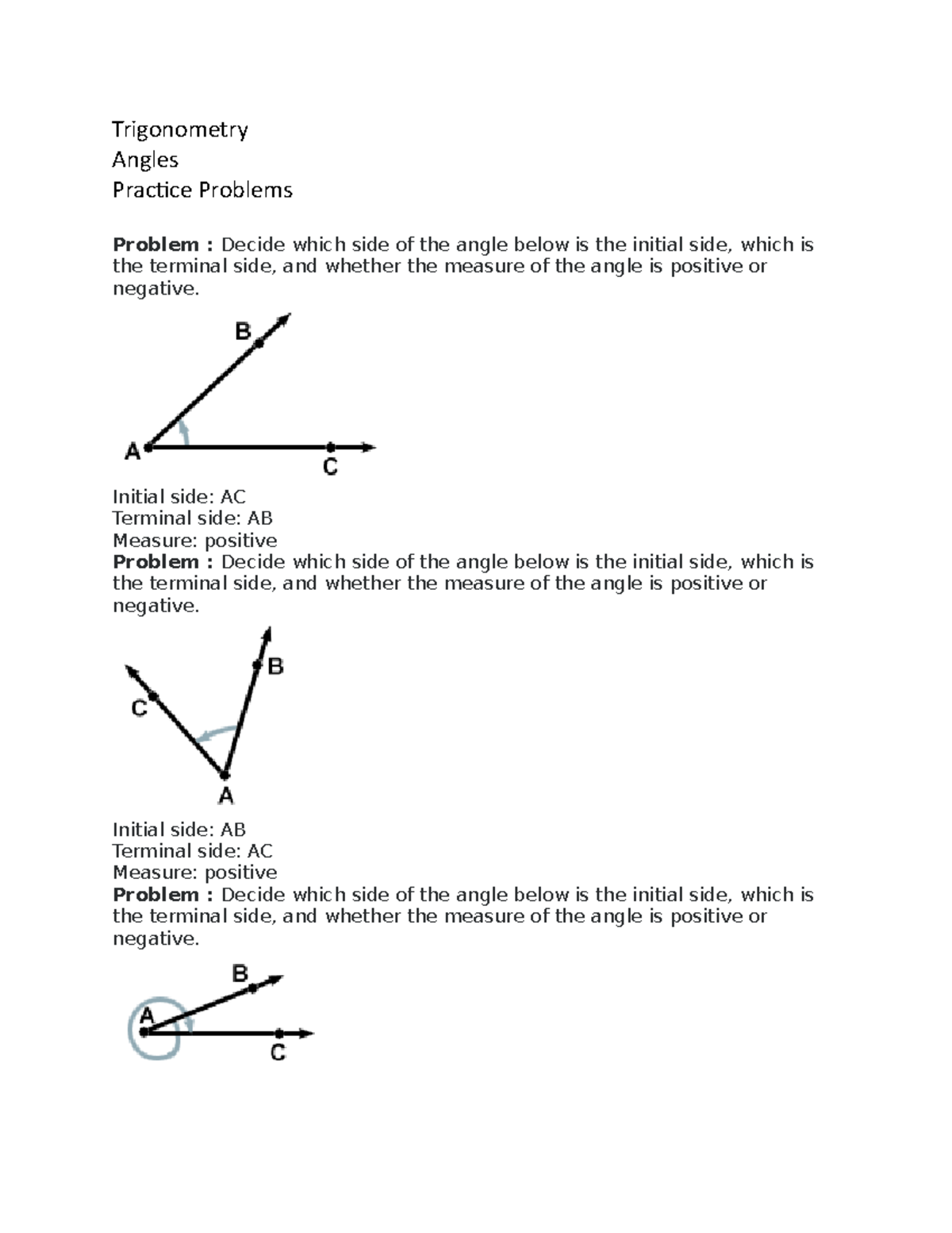 Trigonometry practice problems - Trigonometry Angles Practice Problems ...
