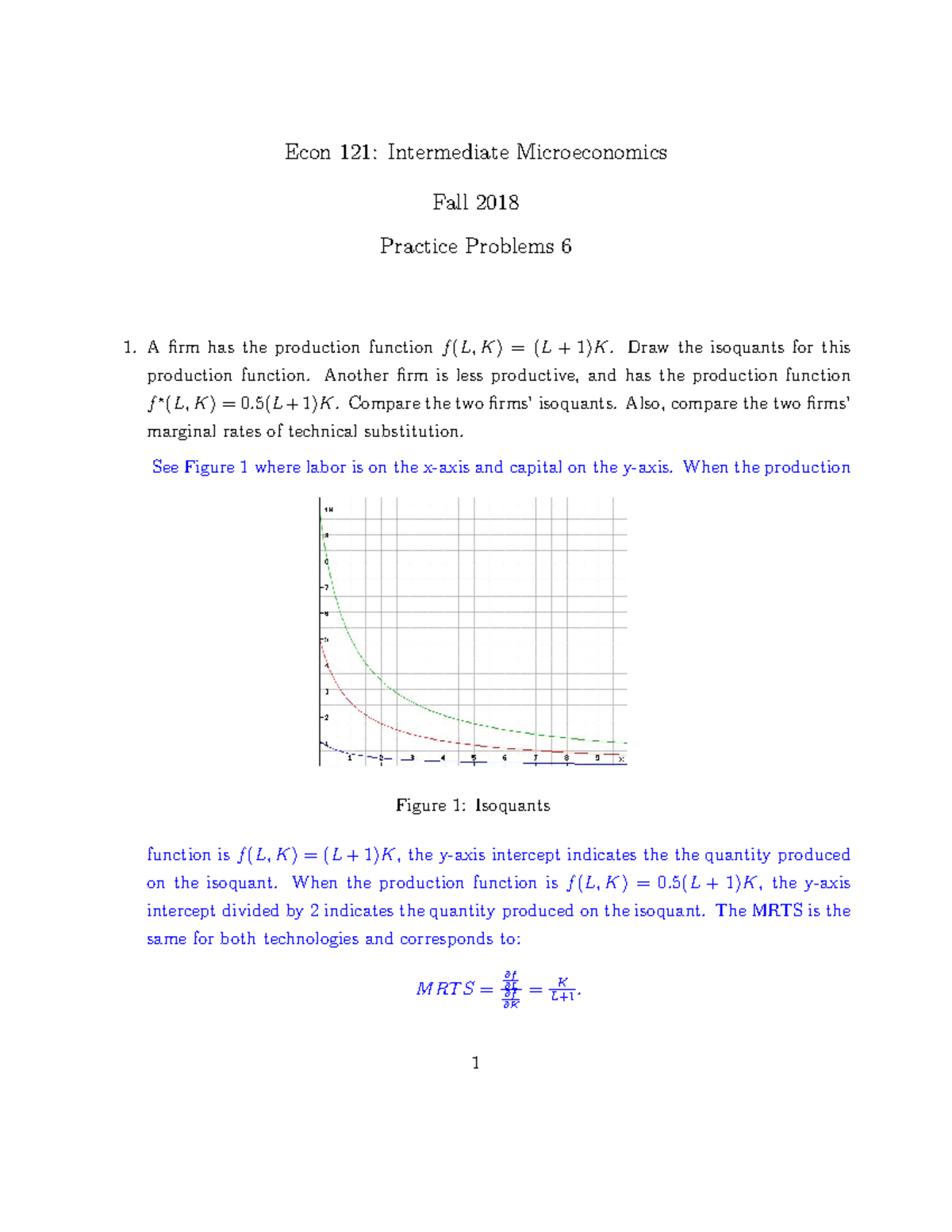 Practice Problems 6Answers - Econ 121: Intermediate Microeconomics Fall ...