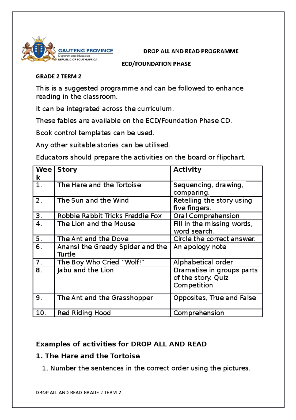 Drop all and read Grade 2 Term 2 2020 - DROP ALL AND READ PROGRAMME ECD ...