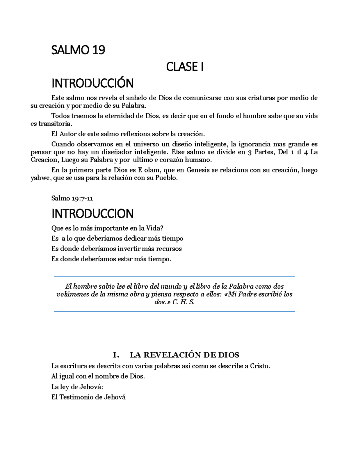 Salmo 19- Ultimo - SALMO 19 CLASE I INTRODUCCIÓN Este salmo nos revela ...