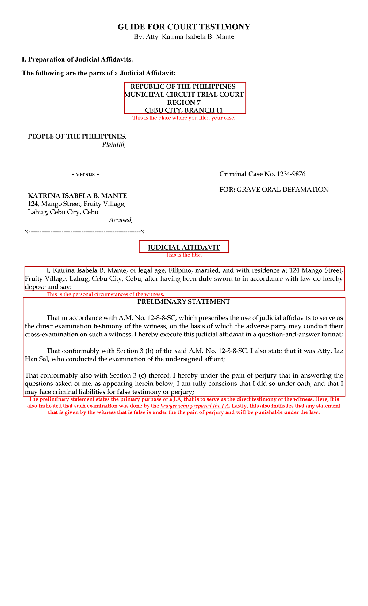 Court-Testimony-Guide - GUIDE FOR COURT TESTIMONY By: Atty. Katrina ...