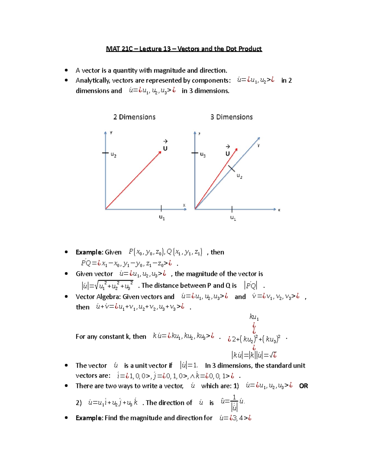 MAT 21C – Lecture 13 – Vectors and the Dot Product - MAT 21C Lecture 13 Vectors and the Dot ...