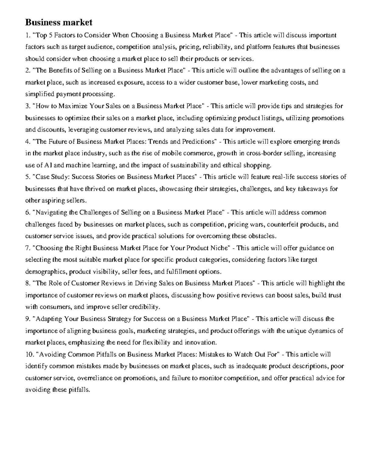 BS1 - business management - Business market "Top 5 Factors to Consider ...