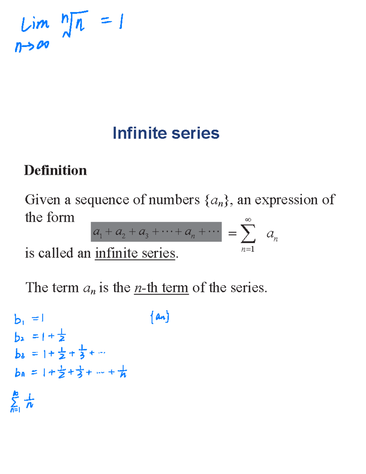 2023-2 - It is lecture notes very valuable - Infinite series Definition ...