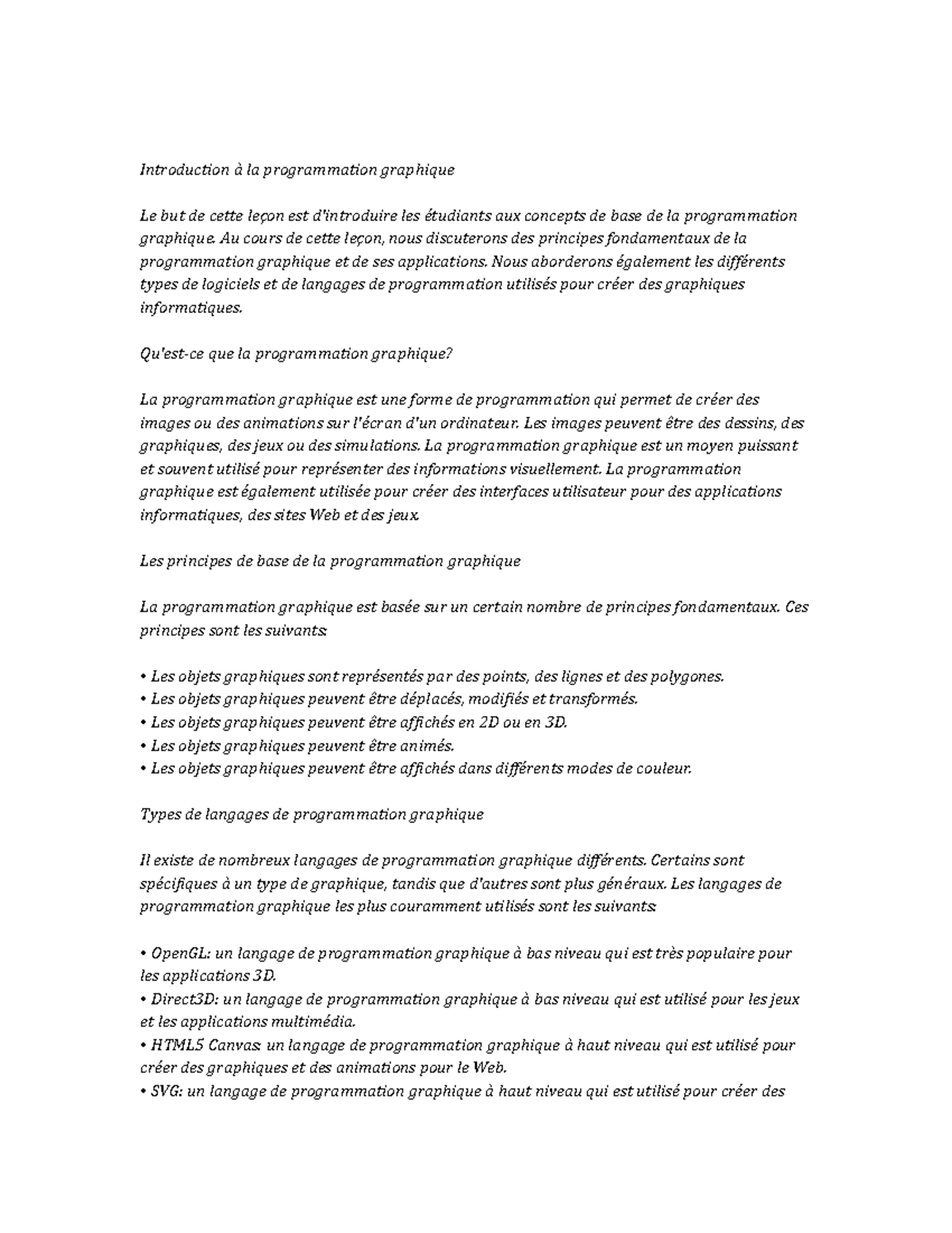 Computer Graphics Study Notes - Introduction à la programmation ...