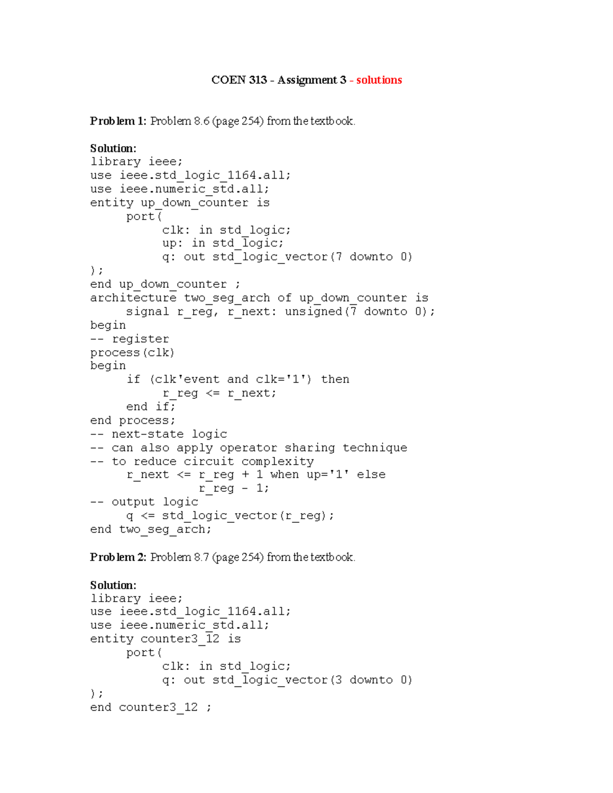 HW3-solutions - Homework 3 solutions - COEN 313 - Assignment 3 - solutions Problem 1: Problem 8 ...