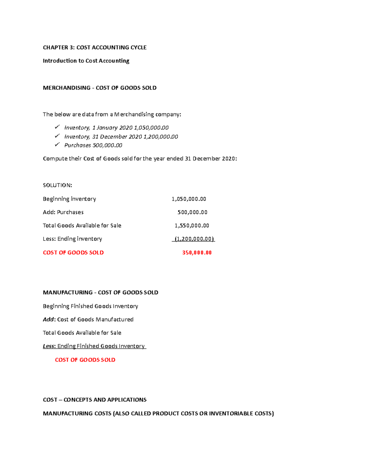 CH3 - Cost Accounting Cycle - CHAPTER 3: COST ACCOUNTING CYCLE ...