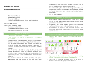 Patterns and Numbers - 1st Year Lecture - GENED04 - IT1D LECTURE PATTERNS AND NUMBERS Patterns ...
