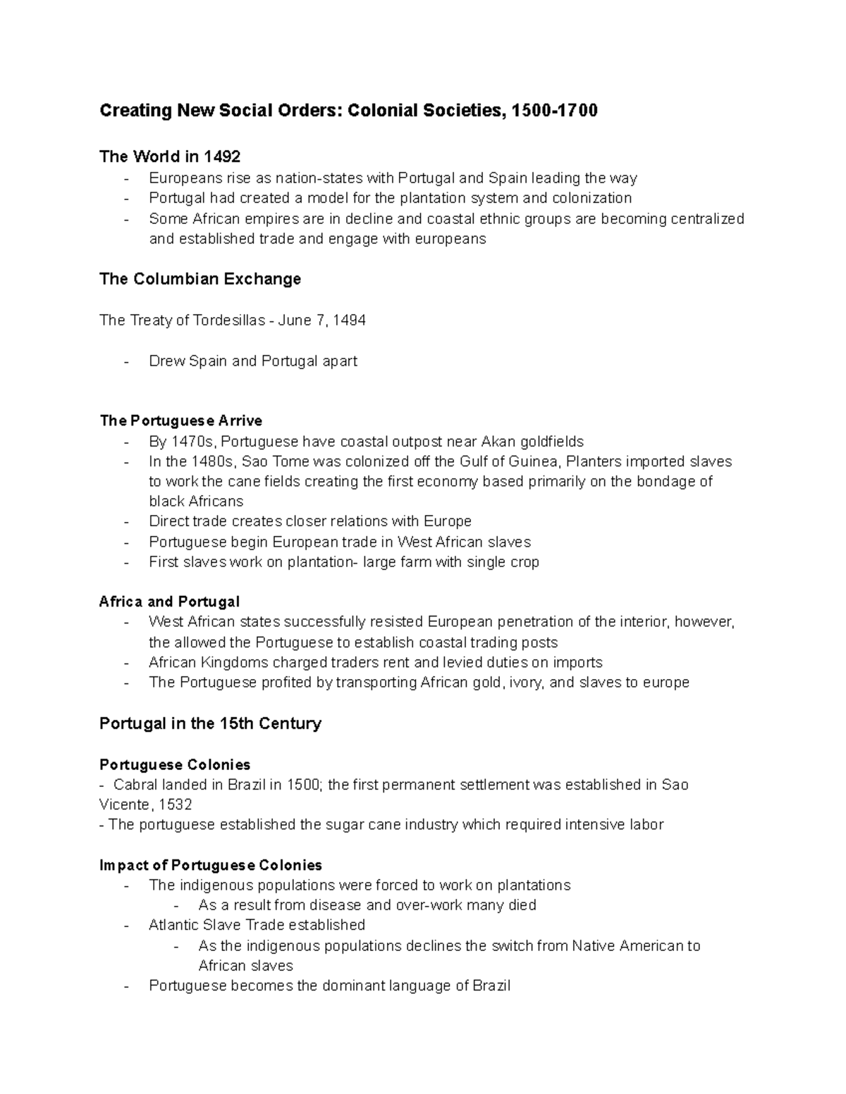 Chap 3 Creating New Social Orders Colonial Societies, 1500-1700 ...