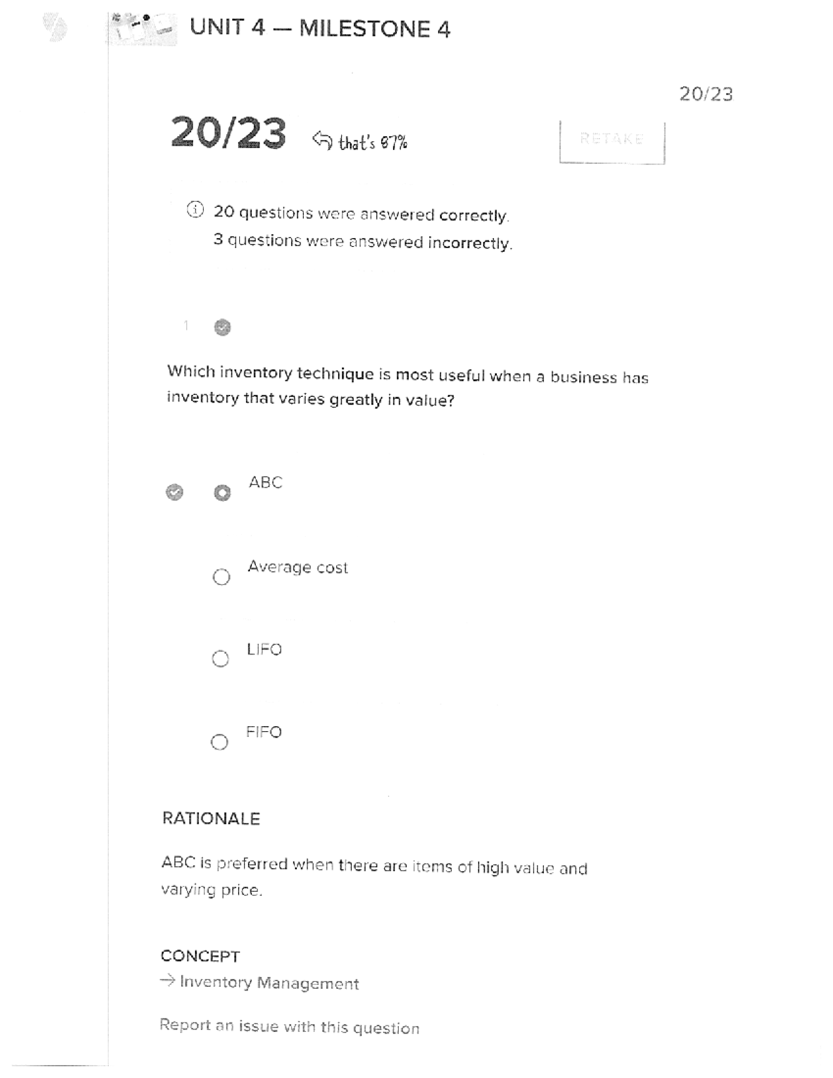 Milestone 4 - UNIT 4 MILESTONE 4 RETAKE i 20 questions were answered ...