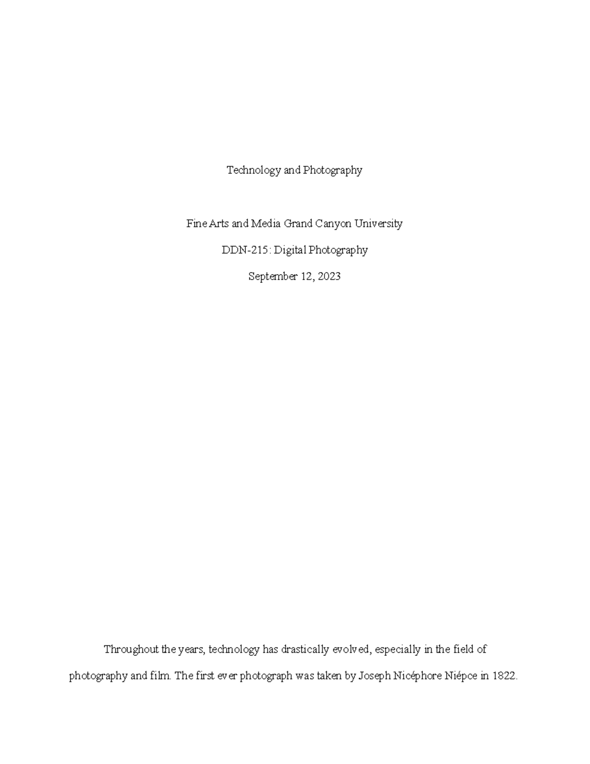 Photography Essay - Technology and Photography Fine Arts and Media ...