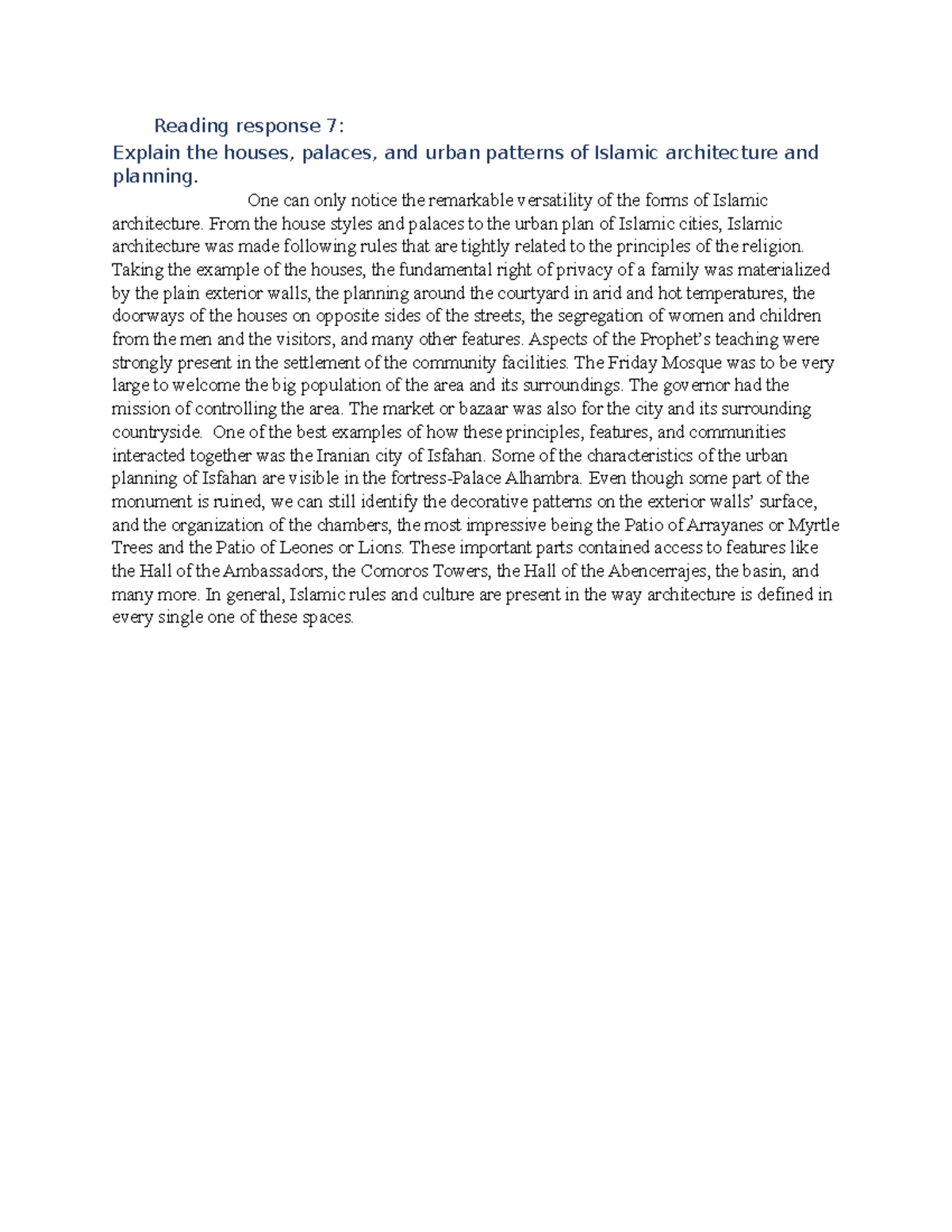 Reading response 7 - Buildings Across Time: an Introduction to World ...