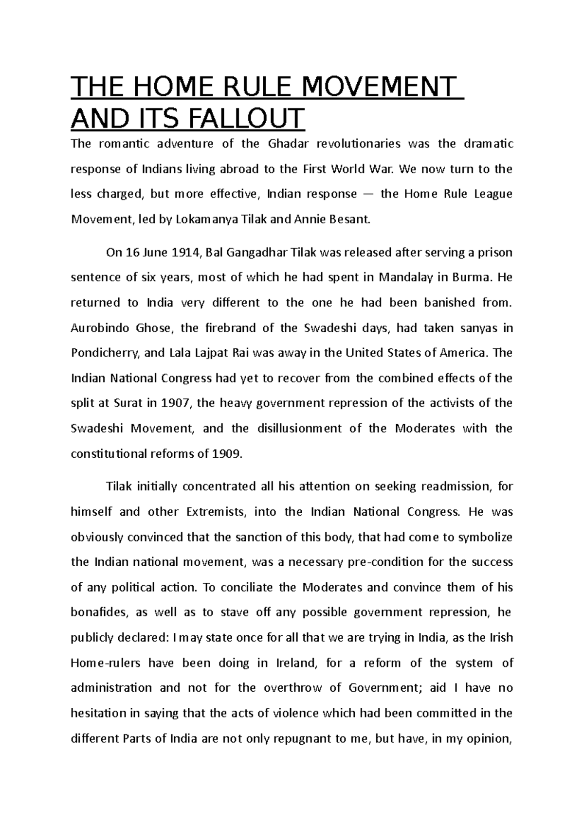 THE HOME RULE Movement AND ITS Fallout - THE HOME RULE MOVEMENT AND ITS ...