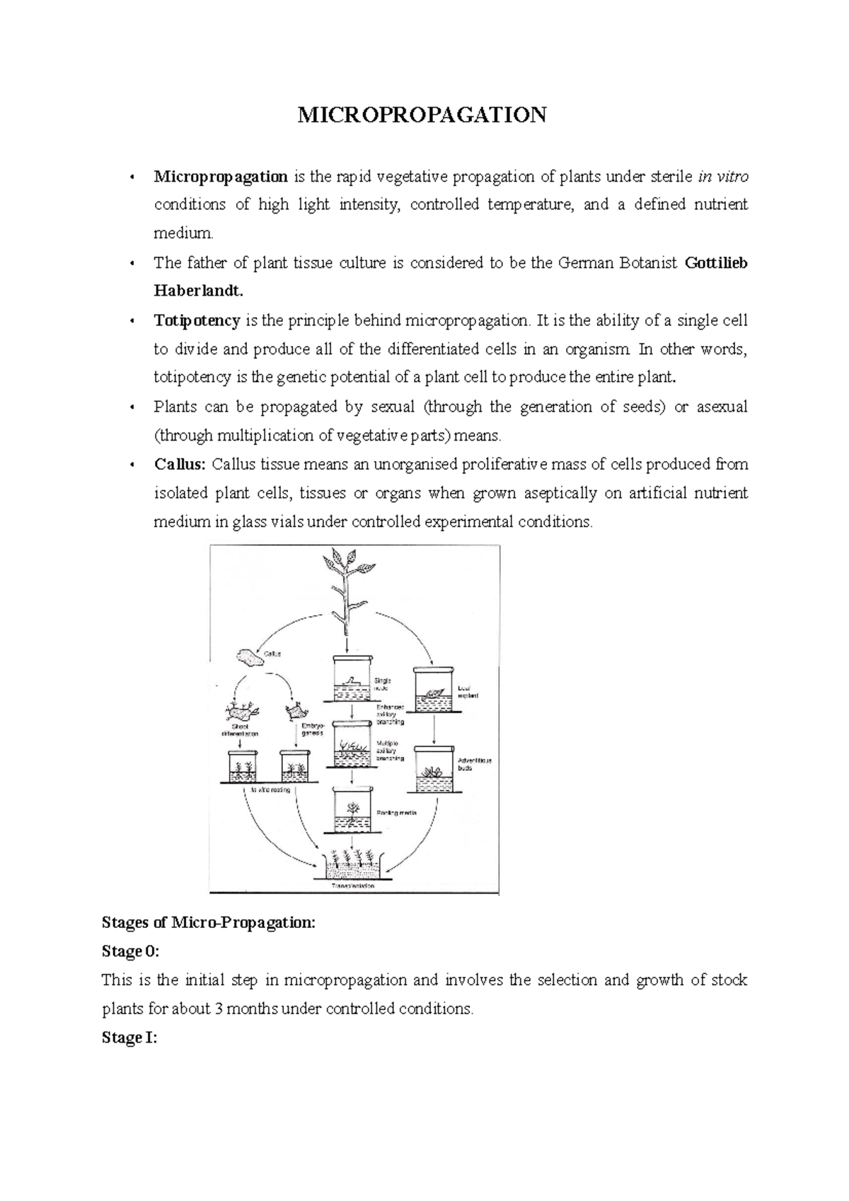 Botany 3 OPEN COURSE - MICROPROPAGATION • Micropropagation is the rapid ...
