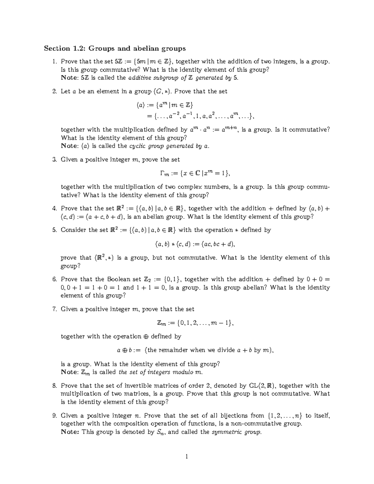 Exercise Sheet 1.2 - Groups and abelian groups - Section 1: Groups and ...
