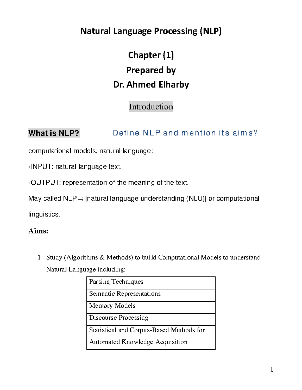 NLP Book Chapter 1 - ... - Natural Language Processing (NLP) Chapter ( 1 ) Prepared by Dr. Ahmed ...