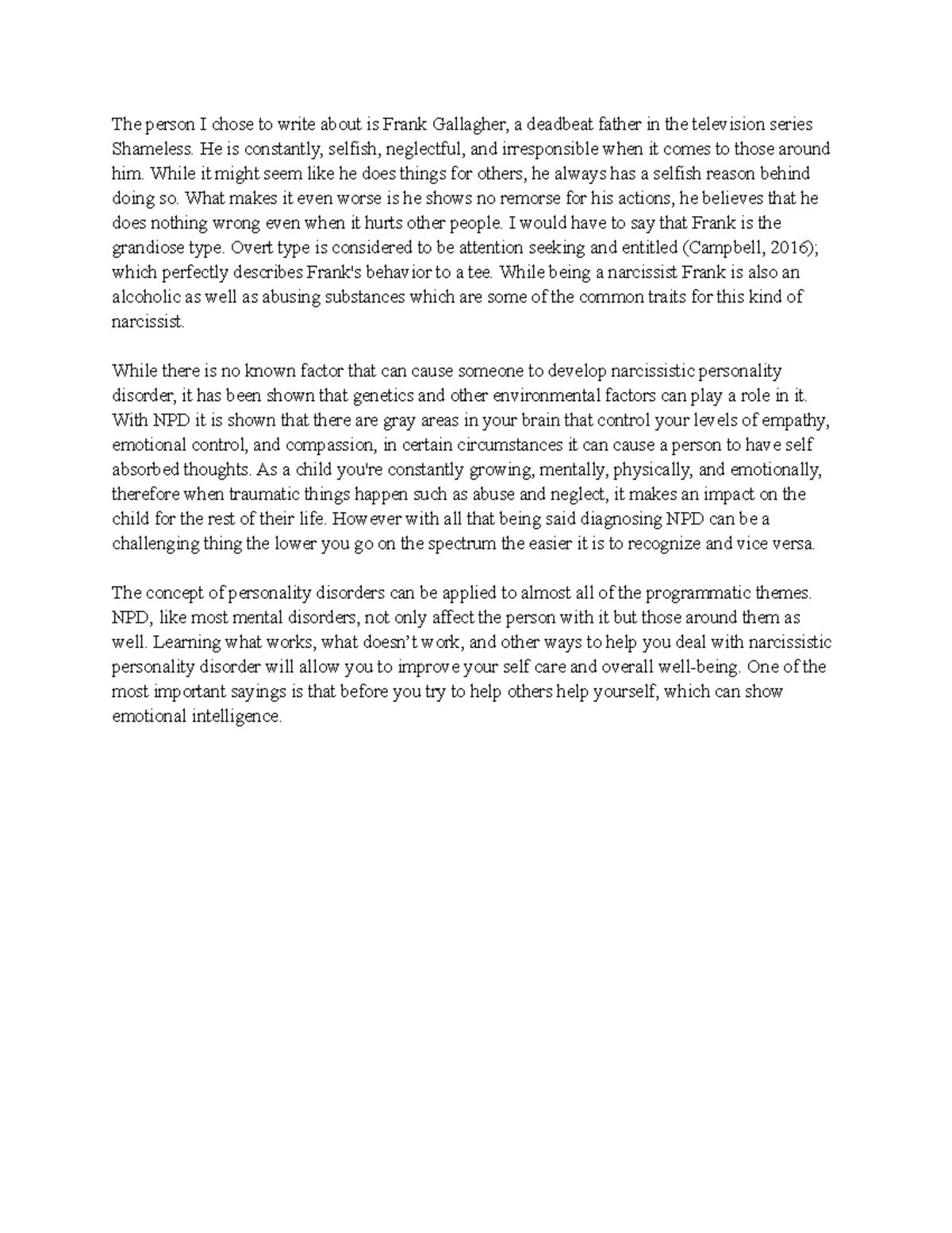 Psy 215 6-1 Discussion - The person I chose to write about is Frank ...