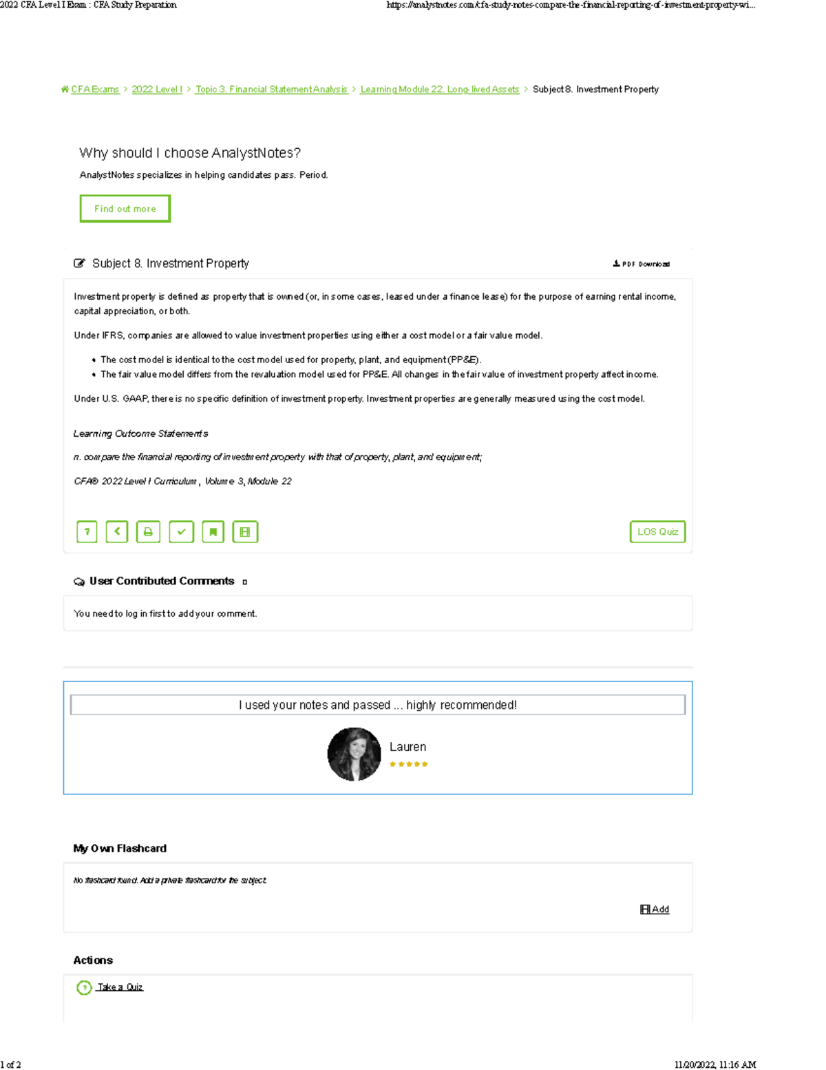 2022 CFA Level I Exam CFA Study Preparation Investment property - CFA ...