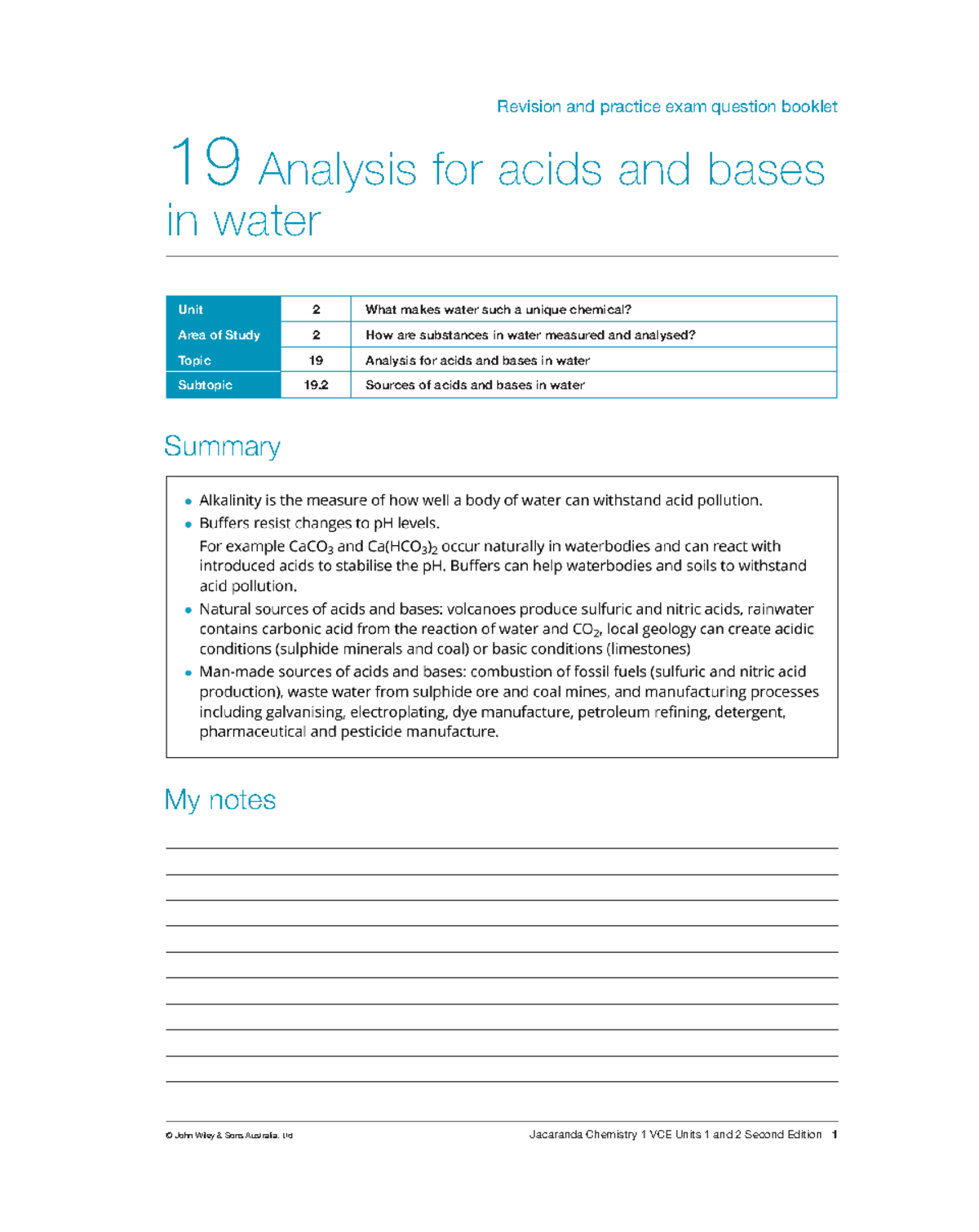 Ch19 Booklet - Revision and practice exam question booklet 19 Analysis ...